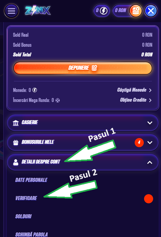Validare cont Zinx Casino - Tutorial verificare KYC in 2026